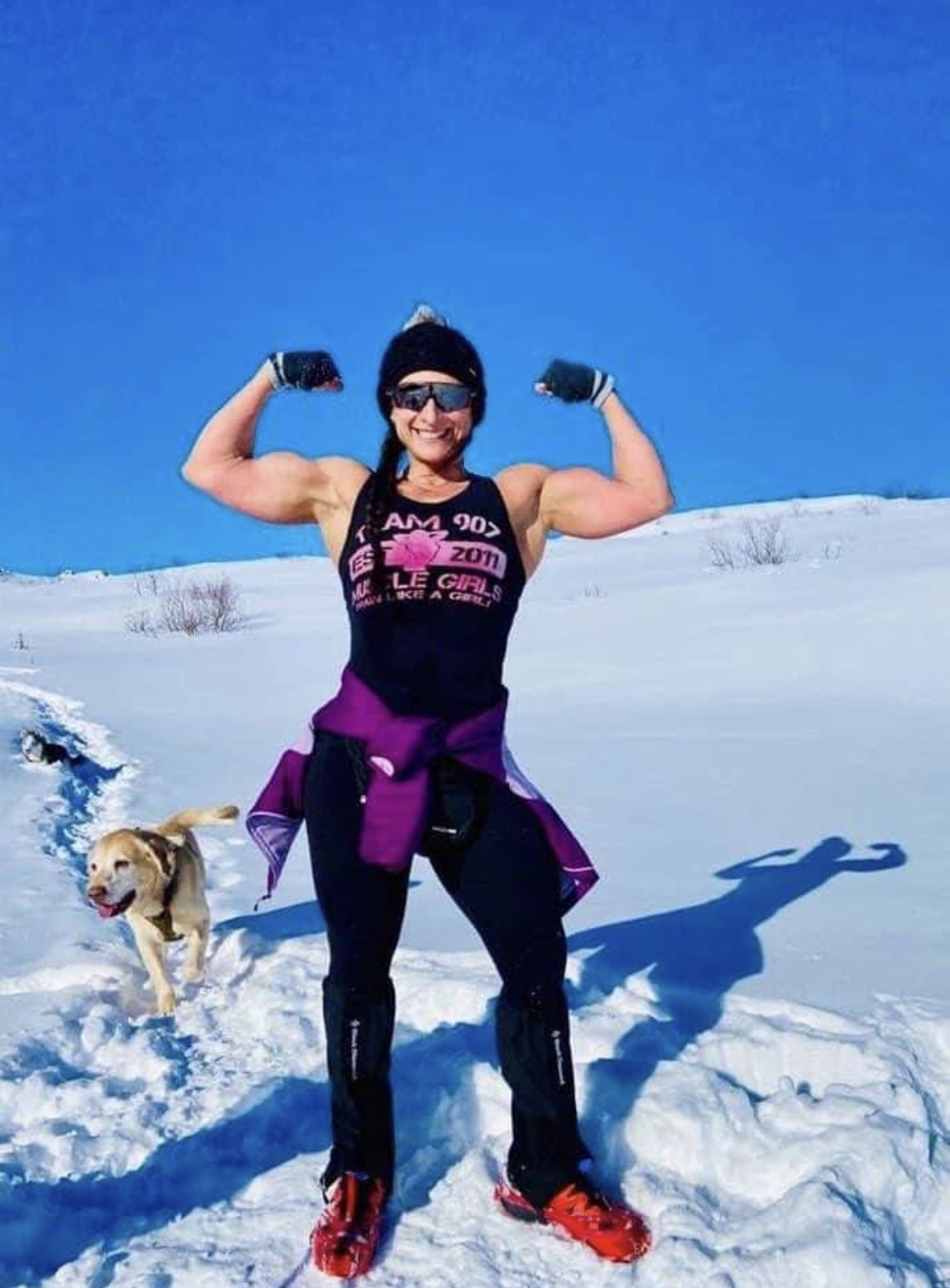 Muscle women in the snow
